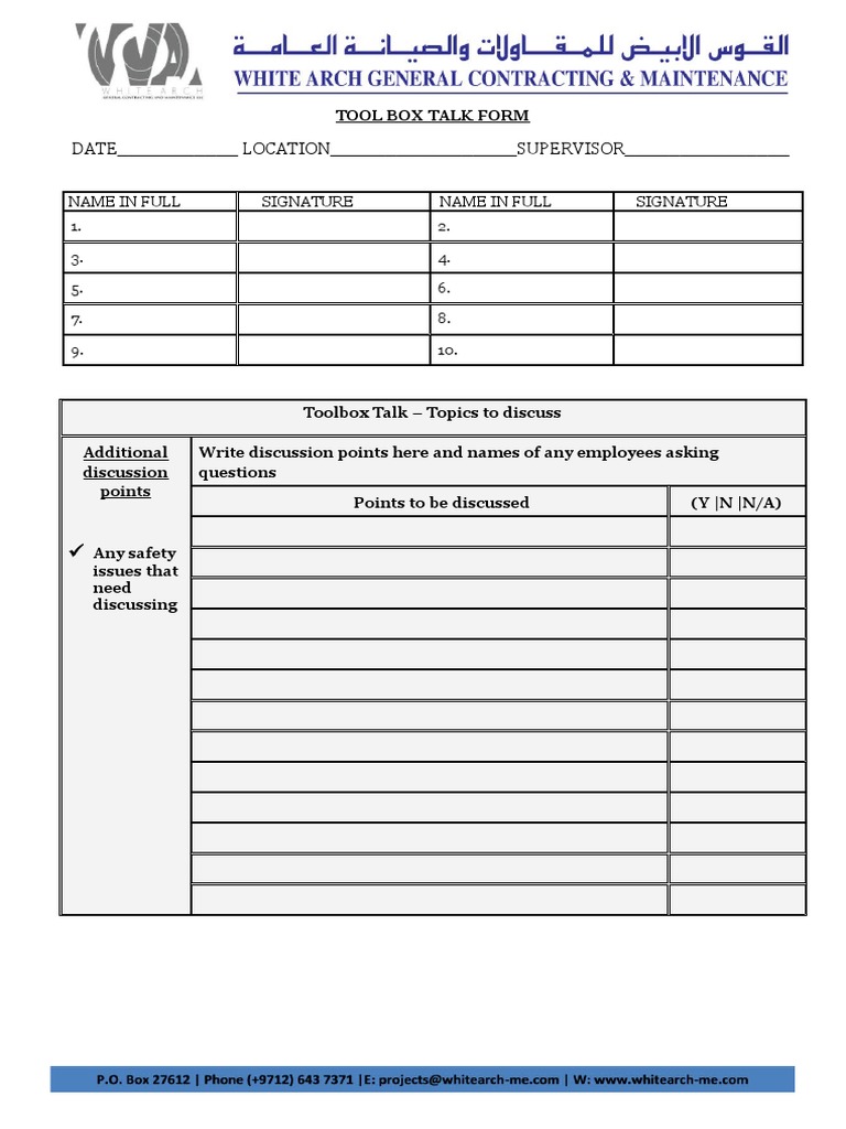 Tool Box Talk Template | PDF