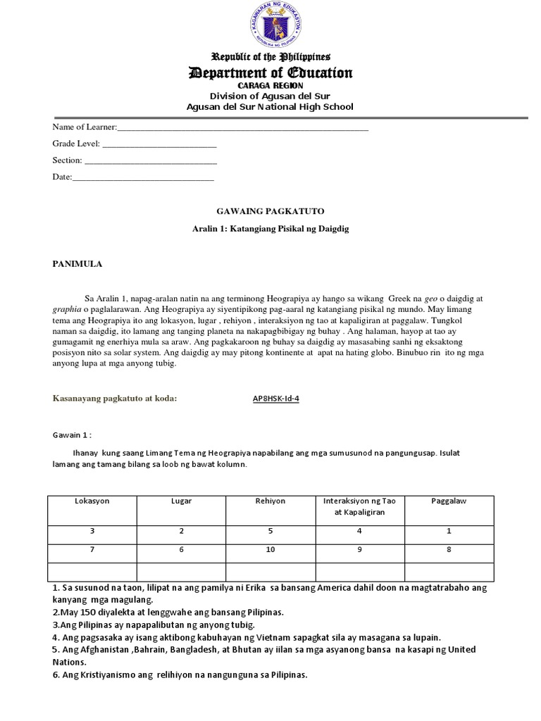 AP8 Q1 W1-2 Activity-Sheet | PDF