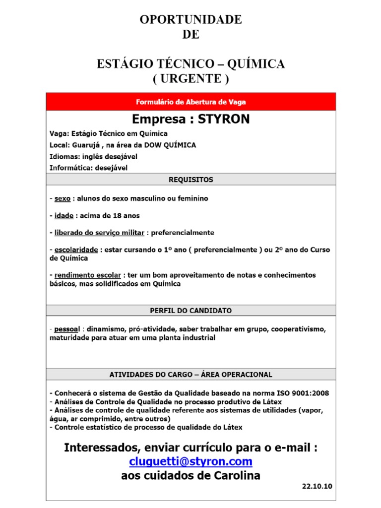 Formulário de Abertura de Vaga