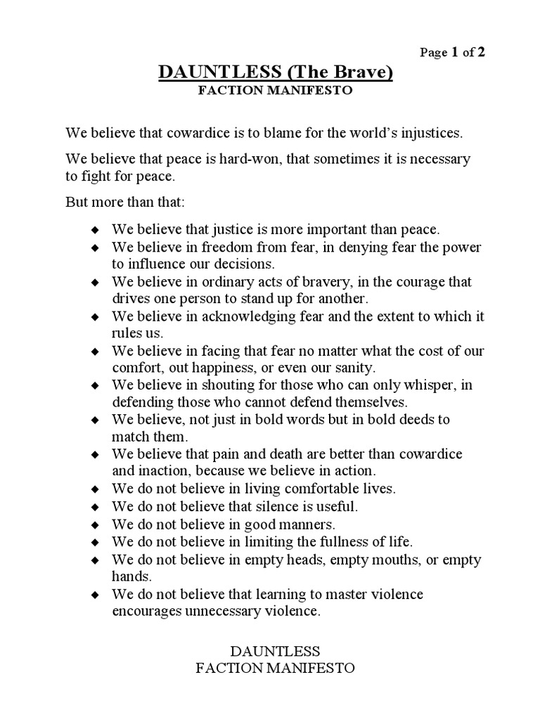 DAUNTLESS (The Brave) : Faction Manifesto | PDF