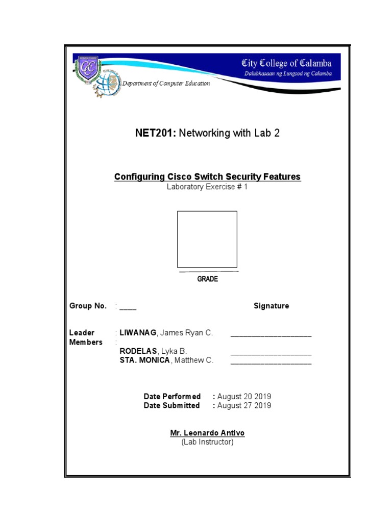 NET201: Networking With Lab 2: Configuring Cisco Switch Security Features | PDF | Network Switch ...