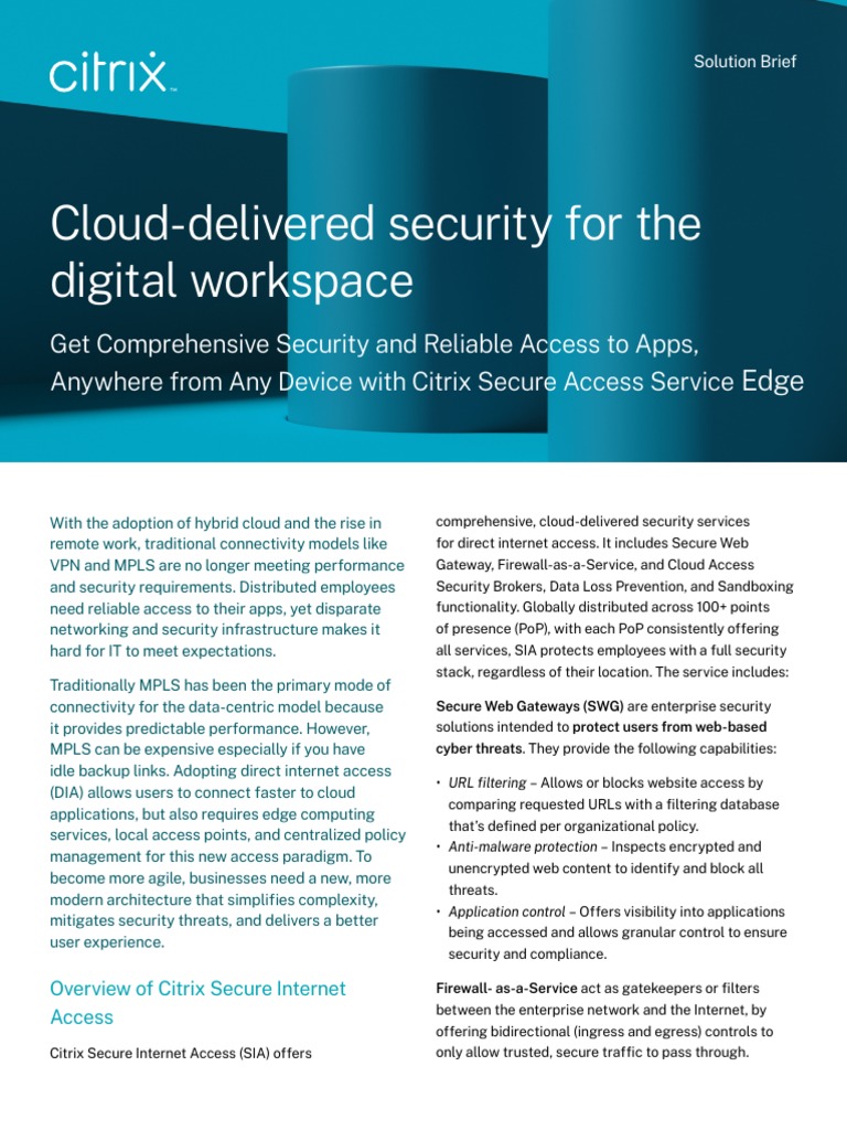 Cloud-Delivered Security For The Digital Workspace | PDF | Citrix Systems | Cloud Computing