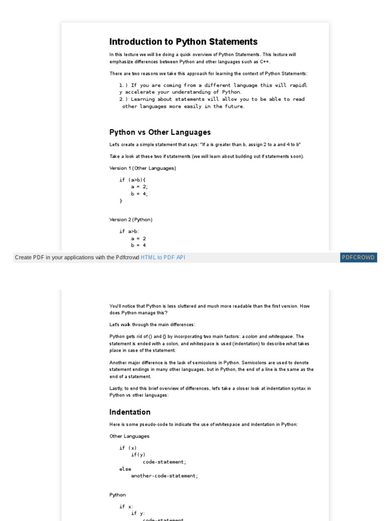 01-Introduction To Python Statements - HTML | PDF | Python (Programming Language) | Computer ...