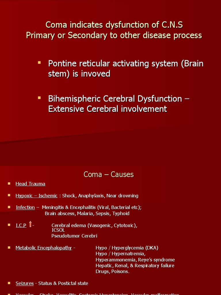 Coma Means Dysfunction of Either The | PDF | Coma | Medical Specialties
