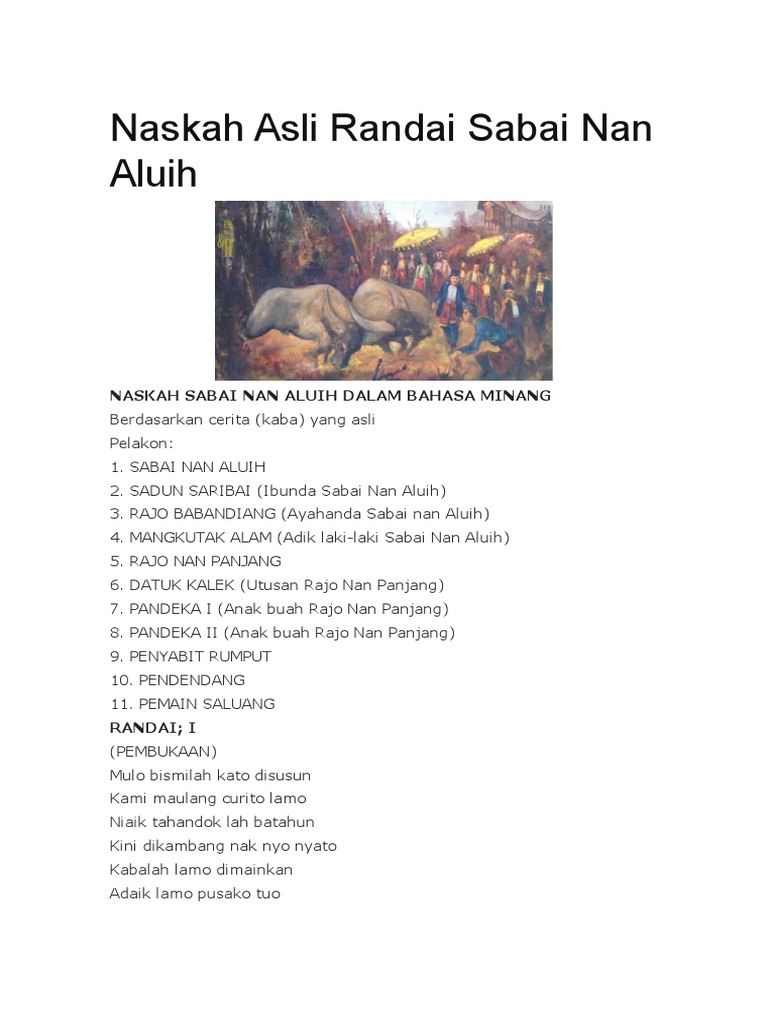 Naskah Asli Randai Sabai Nan Aluih | PDF