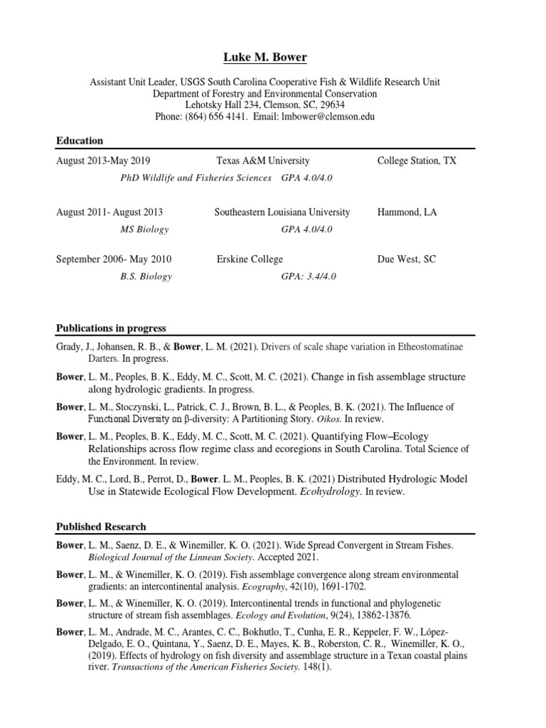 CV Luke Bower | PDF | Ecology | Biology