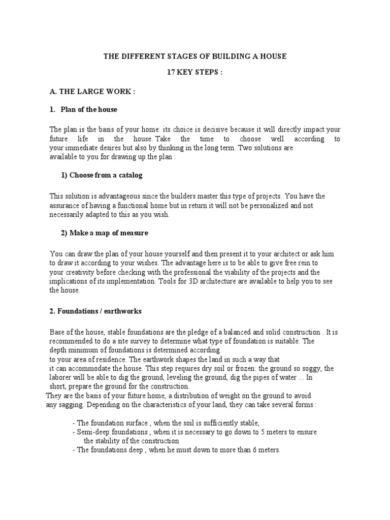 The Different Stages of Building A House 17 Key Steps: A. The Large ...