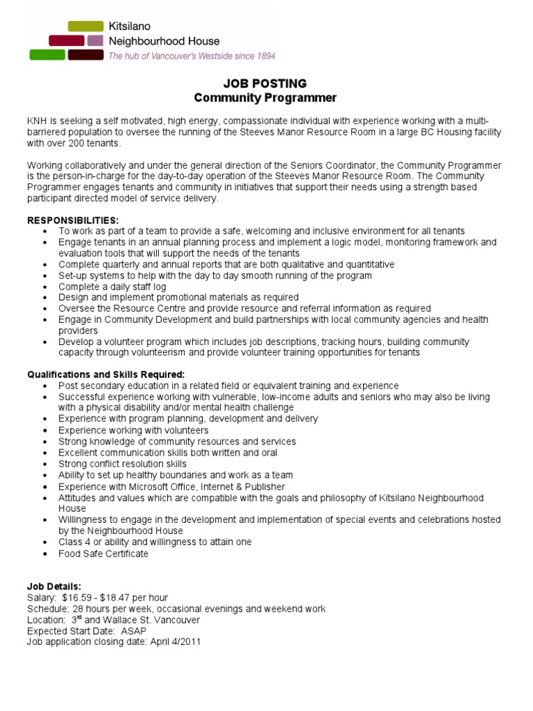 Community Programmer - Steeves | PDF | Volunteering | Community