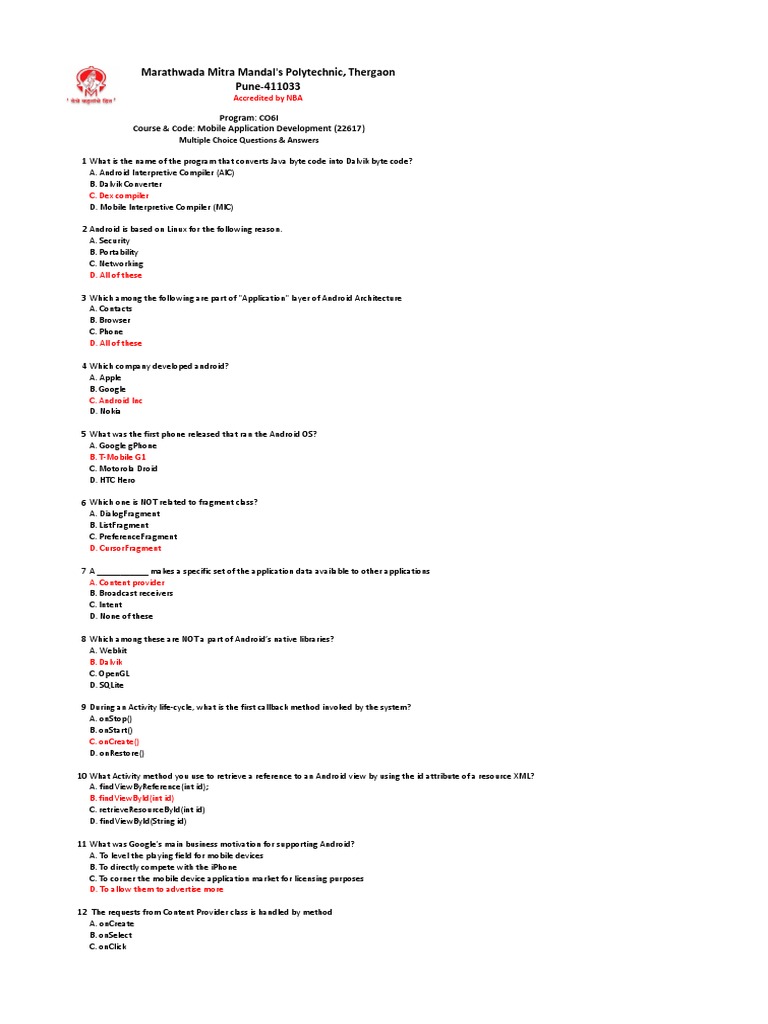 Mad 22617 Mcqs | PDF | Android (Operating System) | Java (Programming Language)