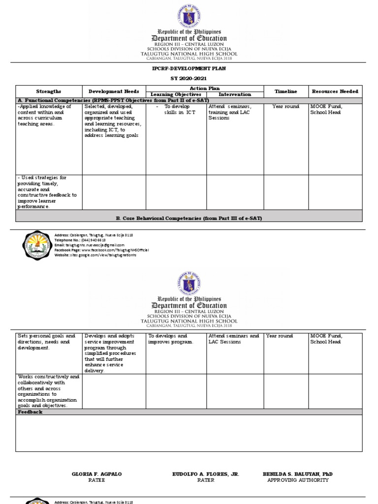 Ipcrf Development Plan 1 Glo | PDF | Educational Technology | Education Theory