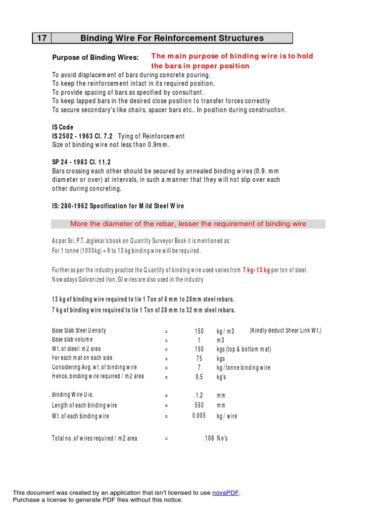 Binding Wire Calculation | PDF