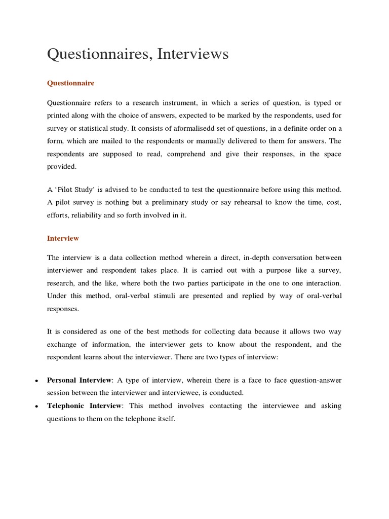 Questionare and Interview | PDF | Interview | Survey Methodology