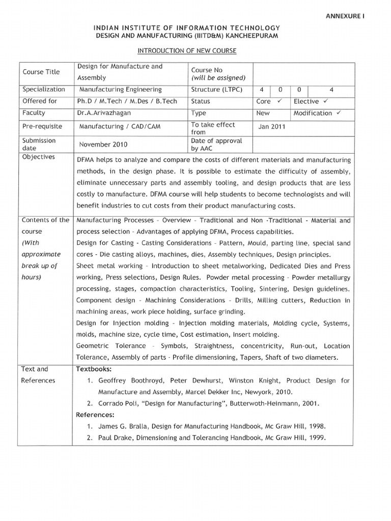Design For Manufacture and Assembly | PDF