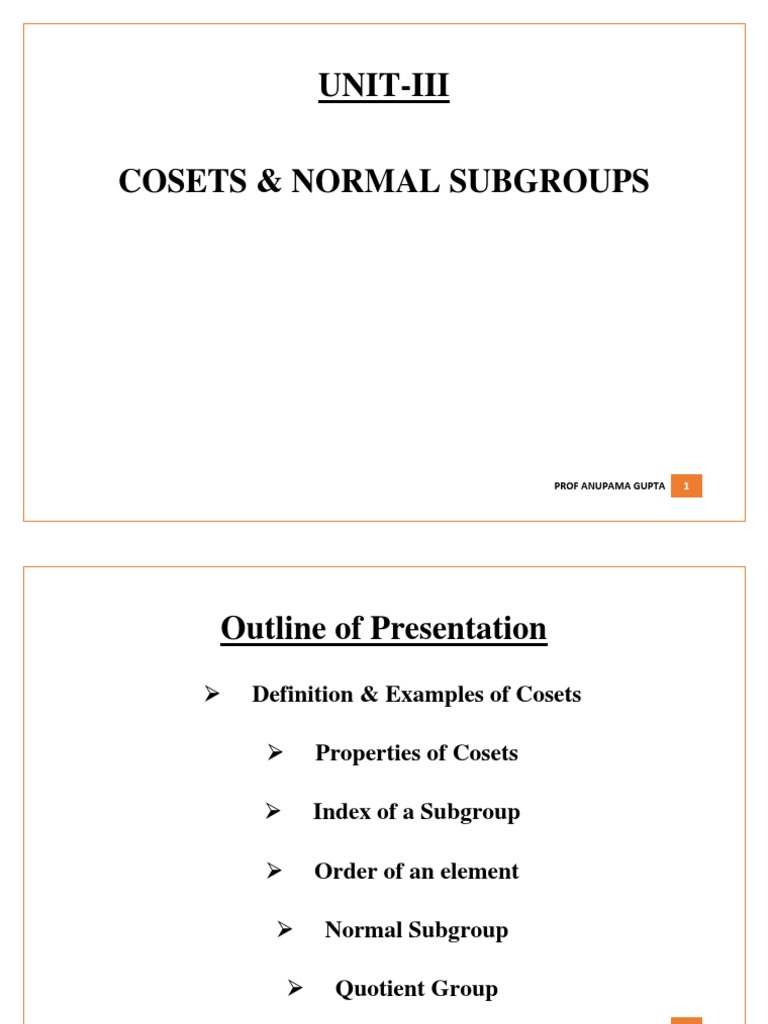 15867948031MATTC0401, Unit-III (Cosets) | PDF | Index Of A Subgroup | Group (Mathematics)