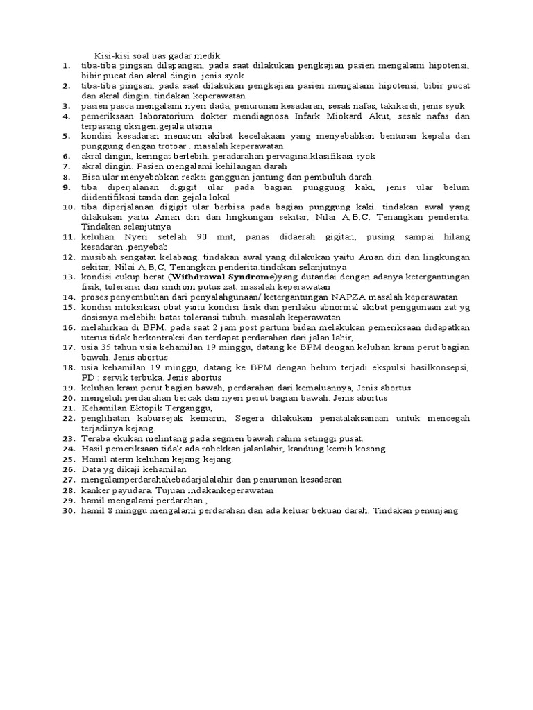 Kisi-Kisi Soal UAS Gadar Medik | PDF