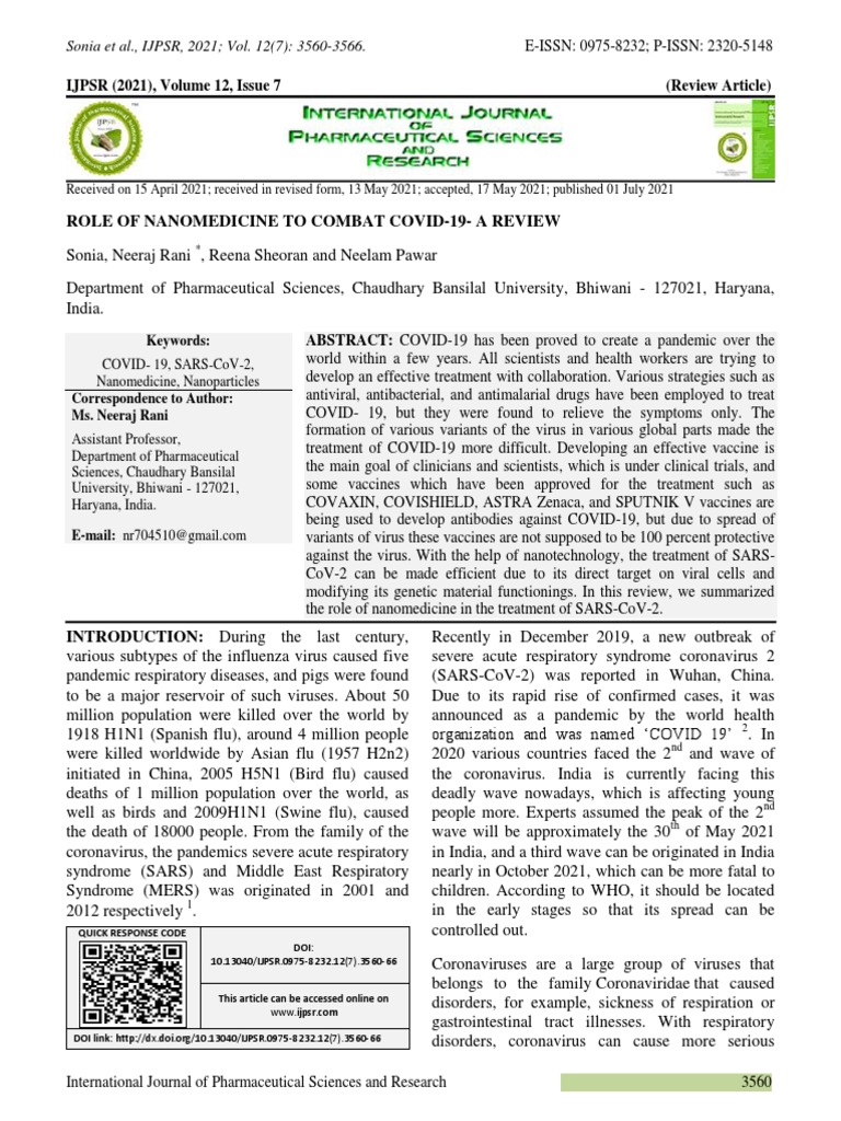 4 Vol. 12 Issue 7 July 2021 IJPSR RE 4418 | PDF | Antiviral Drug ...