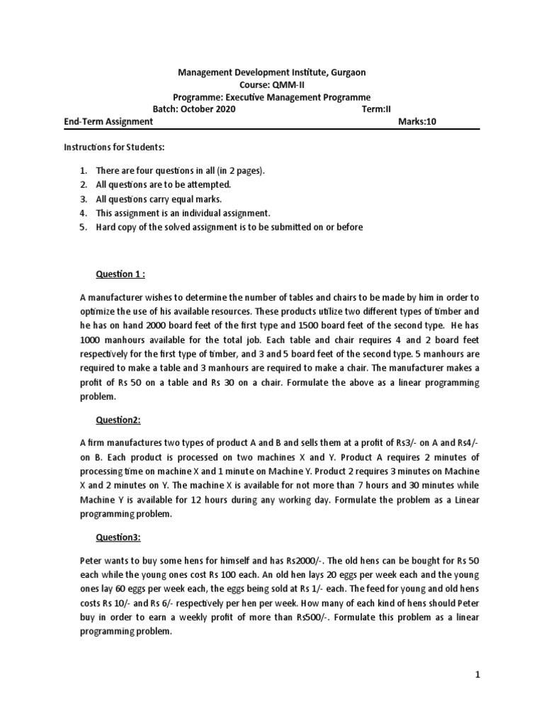 End-Term Assignment | PDF | Linear Programming | Foods