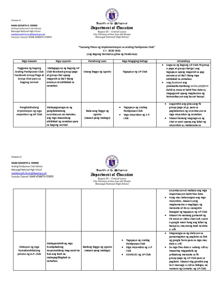 AP Club Action Plan For New Normal (Mark Kenneth Ferrer) | PDF