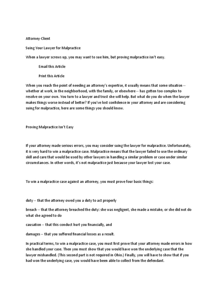 Attorney-Client Malpractice | PDF | Lawsuit | Complaint