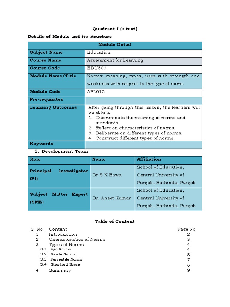 3.1 Age Norms 3.2 Grade Norms 3.3 Percentile Norms 3.4 Standard Score ...