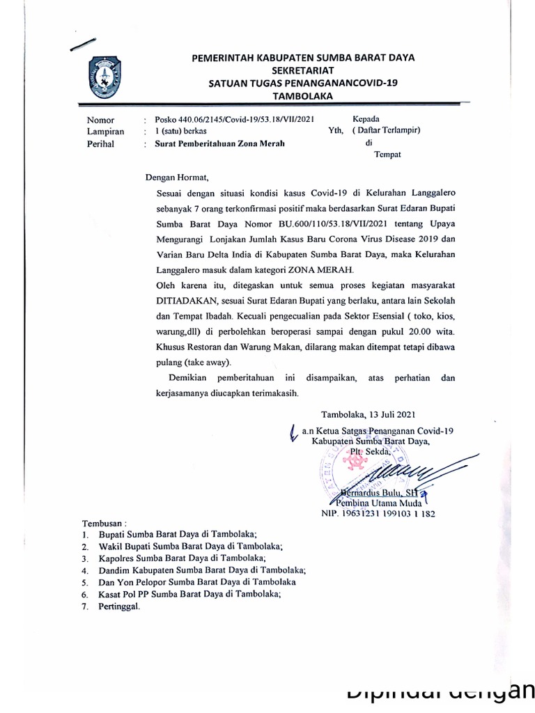 Surat Pemberitahuan Zona Merah | PDF