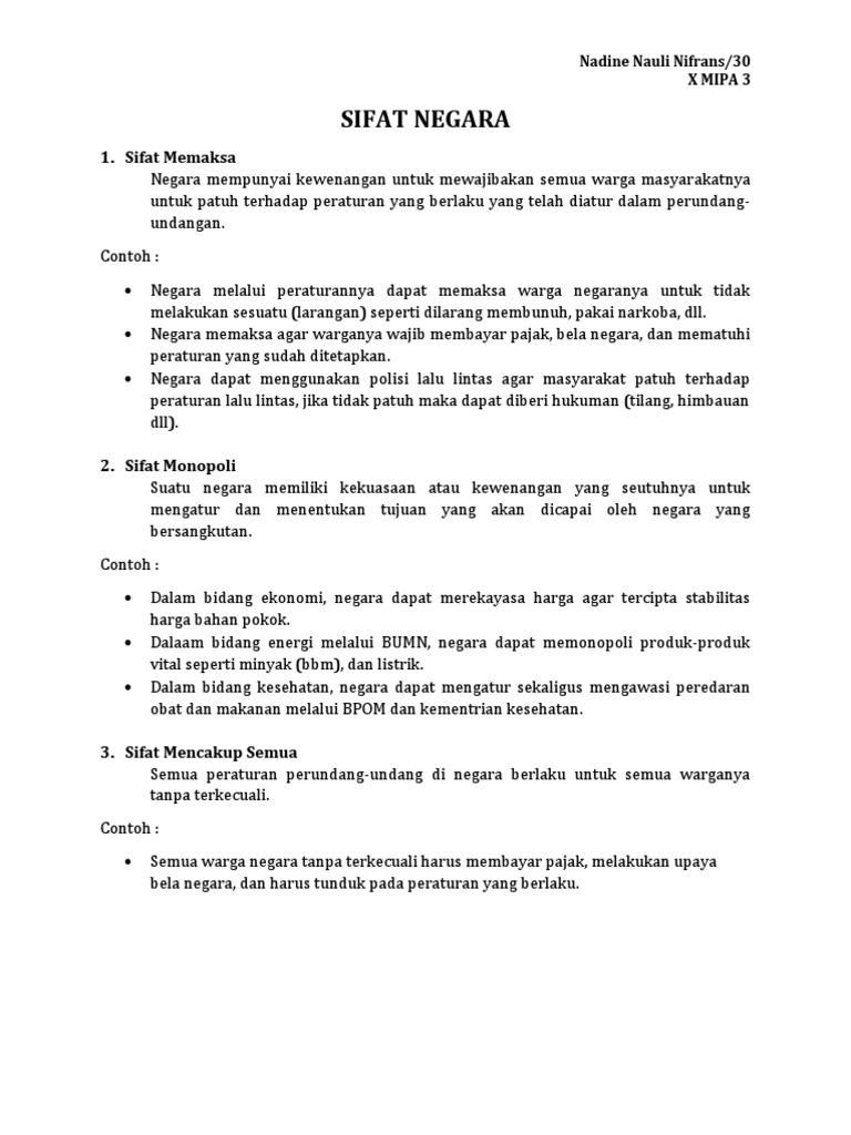 Sifat-Sifat Negara dan Contohnya | PDF | Politik | Ilmu Sosial