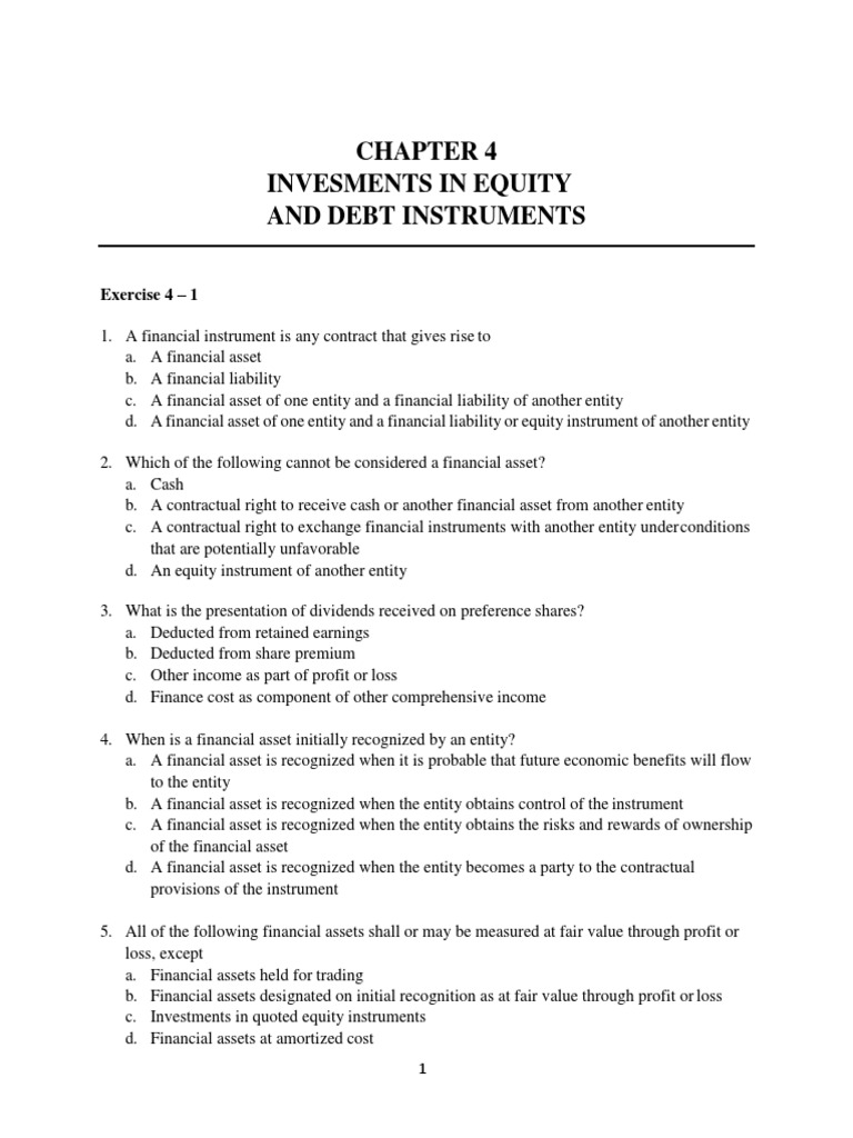 Chapter 4 Investments in Equity and Debt Instruments Exercises T3AY2021 | PDF | Equity (Finance ...