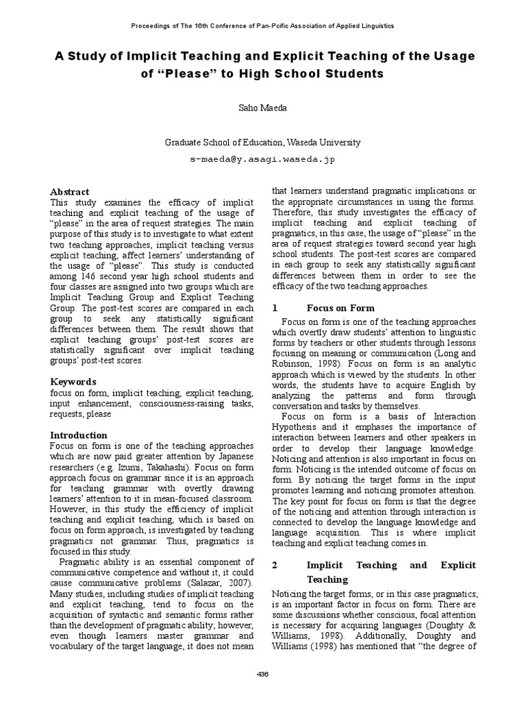A Study of Implicit Teaching and Explicit Teaching of The Usage of ...
