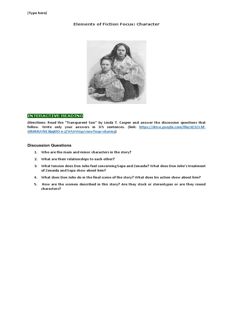 Elements of Fiction Focus: Character: Interactive Reading | PDF ...