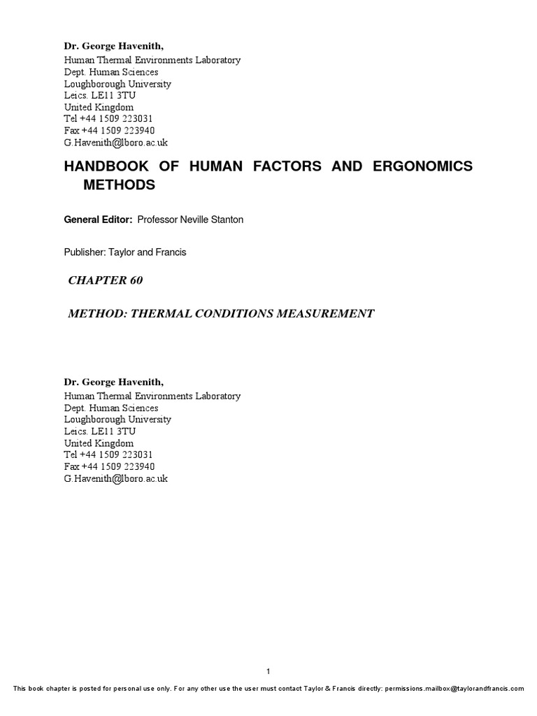 Handbook of Human Factors and Ergonomics Methods: Dr. George Havenith ...
