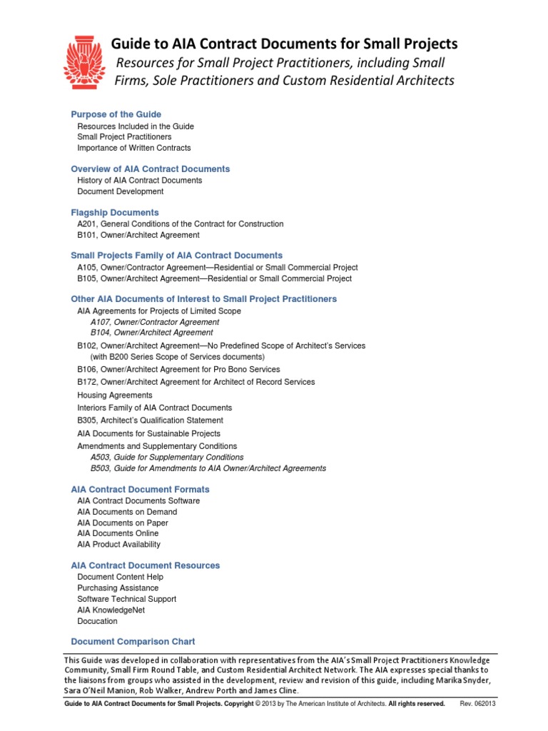 Guide To AIA Contract Documents For Small Projects | PDF | Architect ...