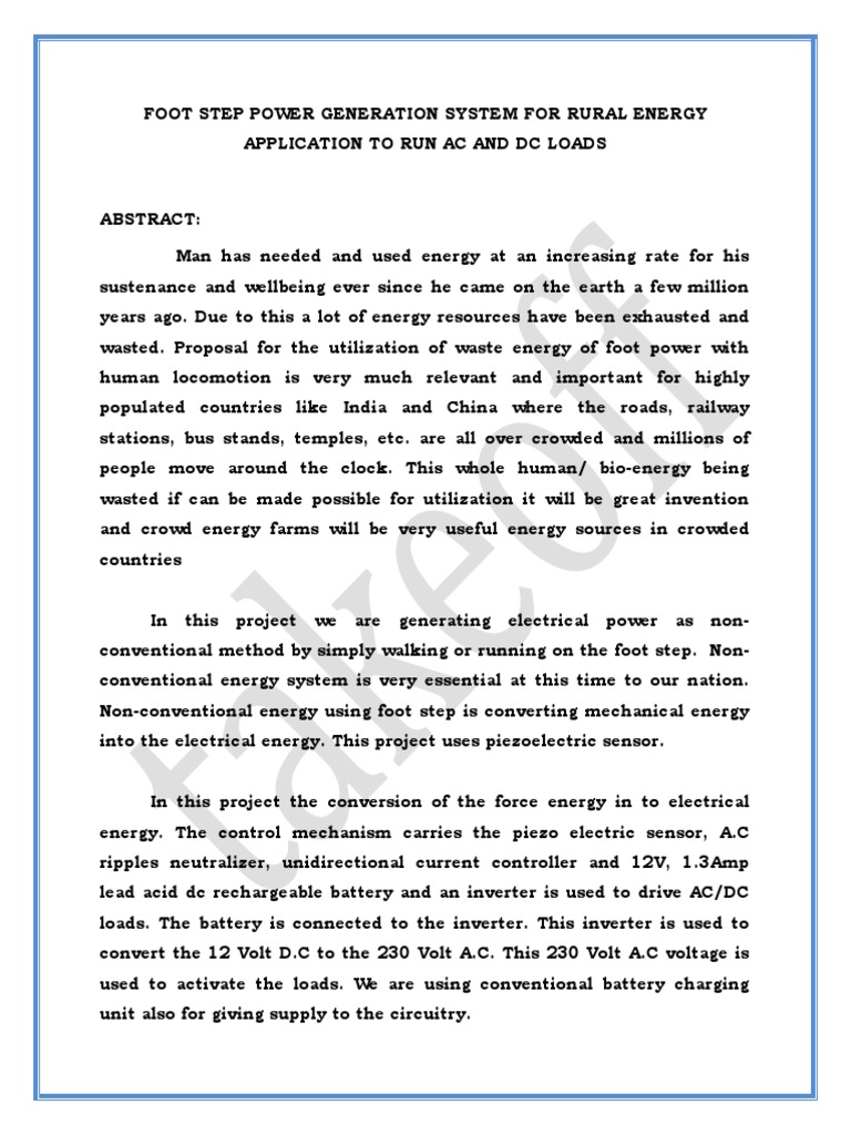 Foot Step Power Generation System For Rural Energy Application To Run ...