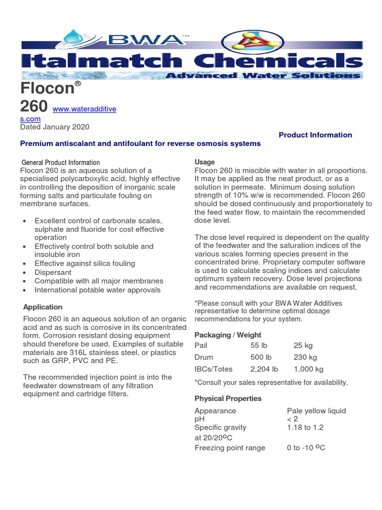 Flocon 260: WWW - Wateradditive | PDF | Membrane | Solubility