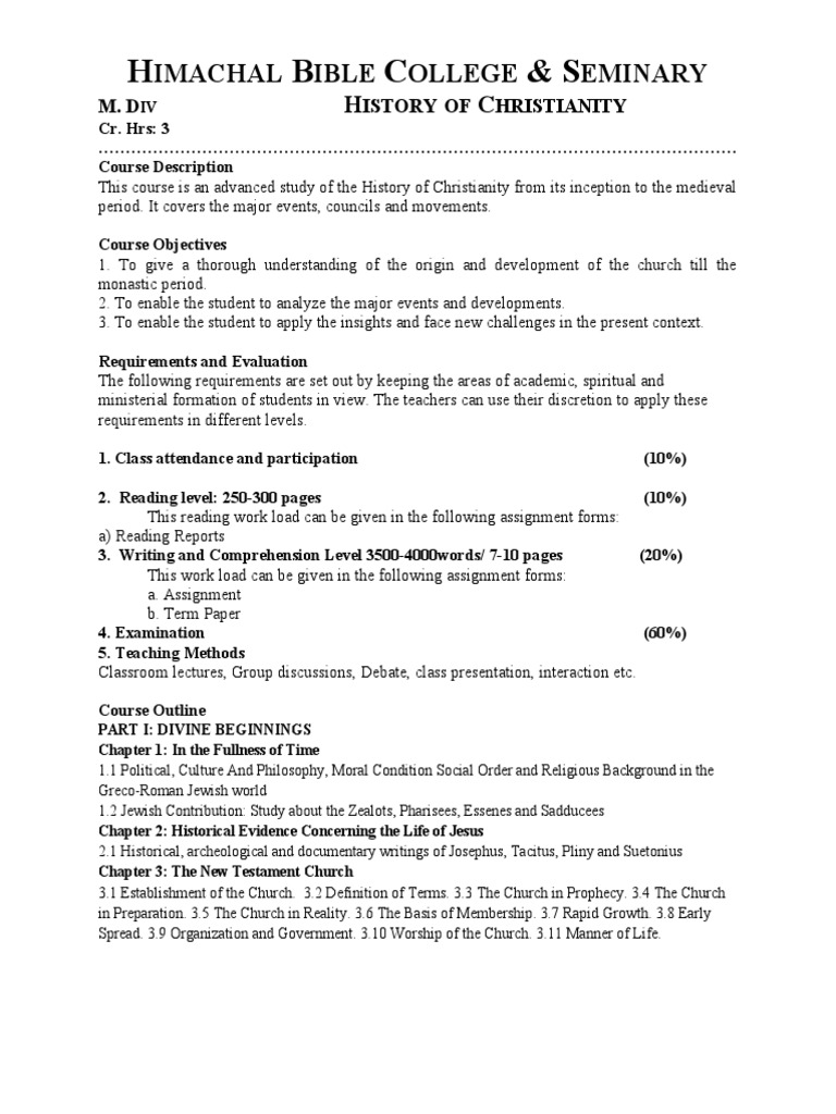 Syllabus History of Christianity | PDF | Catholic Church | Christian ...