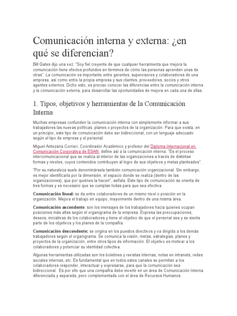 Comunicacion Interna y Externa | PDF | Comunicación | Business