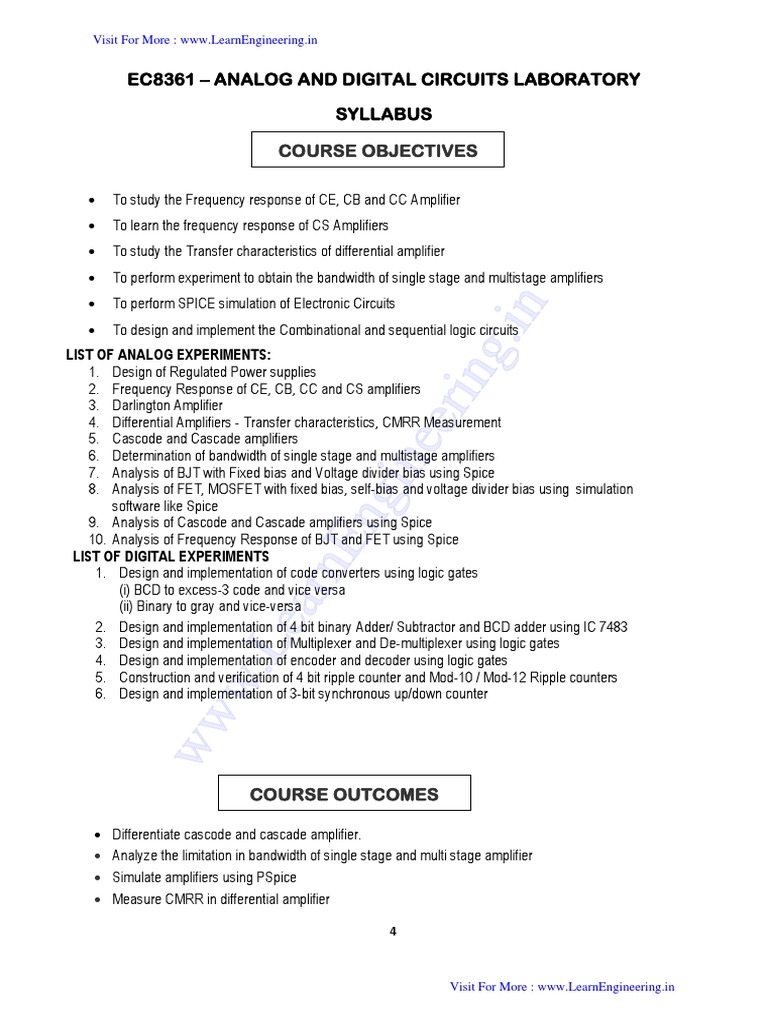 EC8361 - Analog and Digital Circuits Laboratory Manual - by LearnEngineering - in | PDF | Field ...