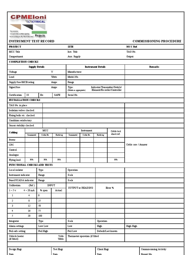 Instrument Test Sheet | PDF | Amplifier | Fuse (Electrical)