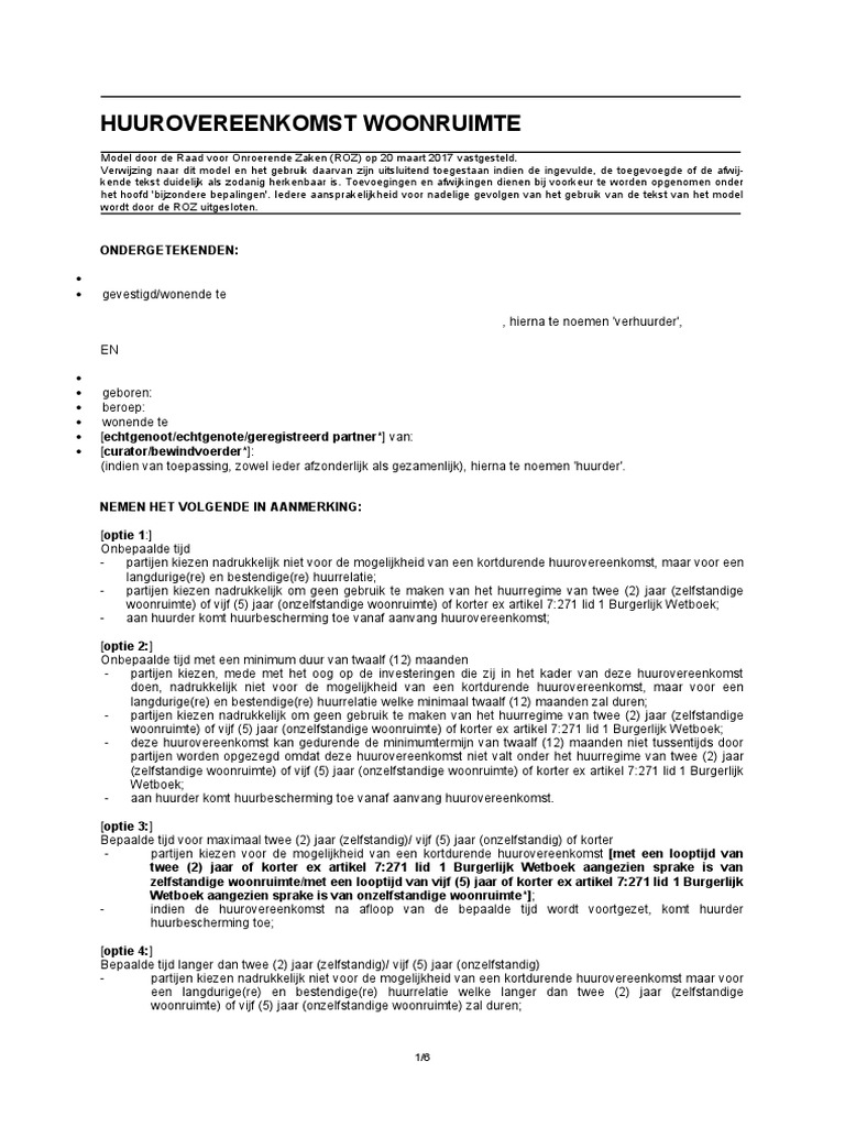 Huurovereenkomst Woonruimte 2017 | PDF