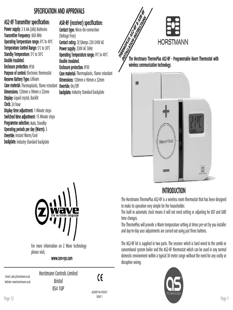 ThermoPlus AS2-RF Installation Guide | PDF | Electrical Wiring | Thermostat