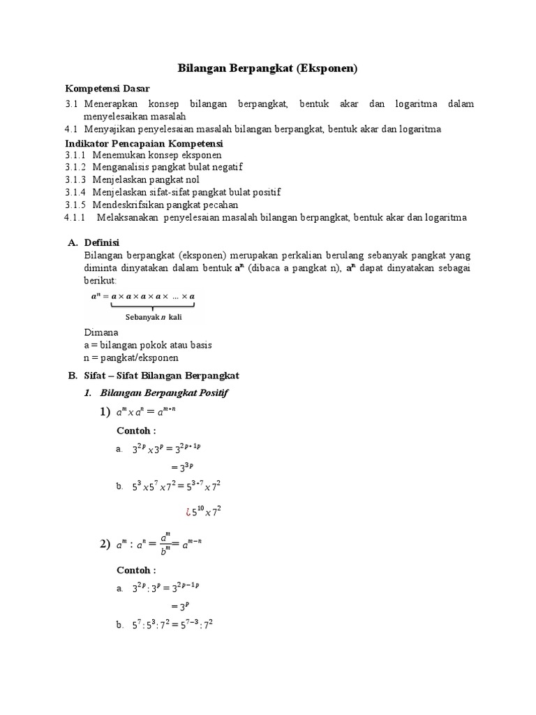 Contoh Bilangan Berpangkat dan Sifatnya | PDF