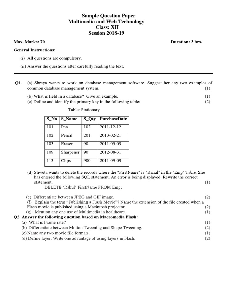 Xii Multimedia Webtech Sqp 2018 19 Pdf Html Php 7162