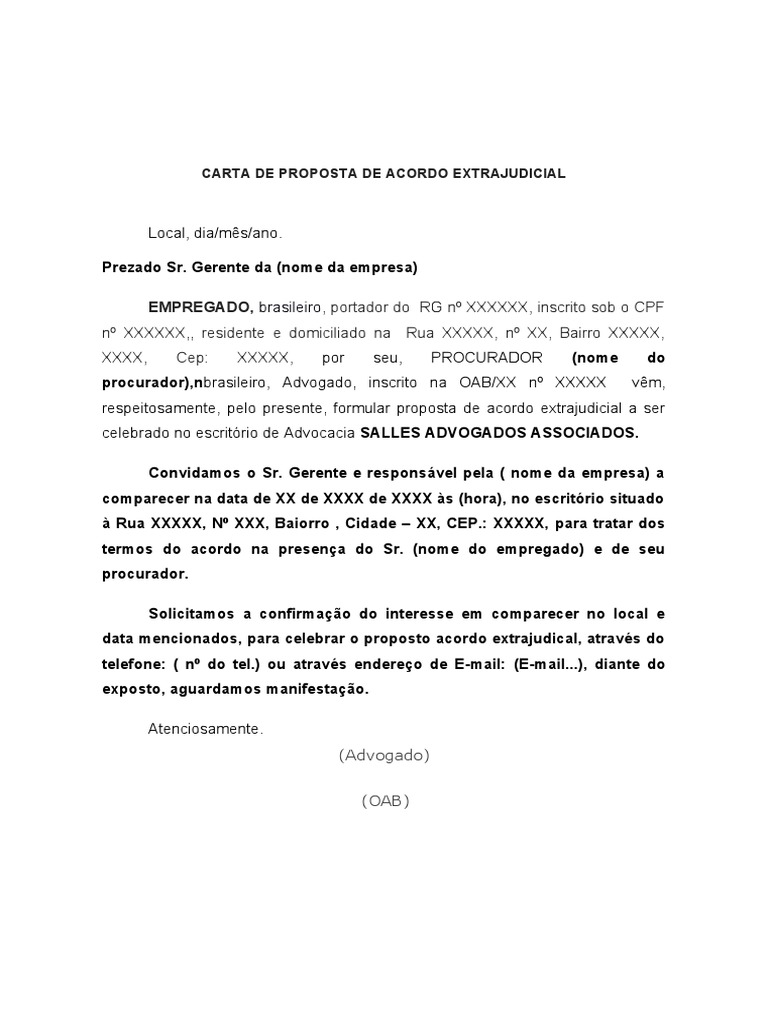 Carta de Proposta de Acordo Extrajudicial | PDF
