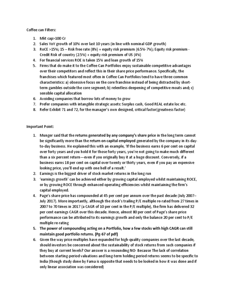 Coffee Can Notes | PDF | Investing | Stocks