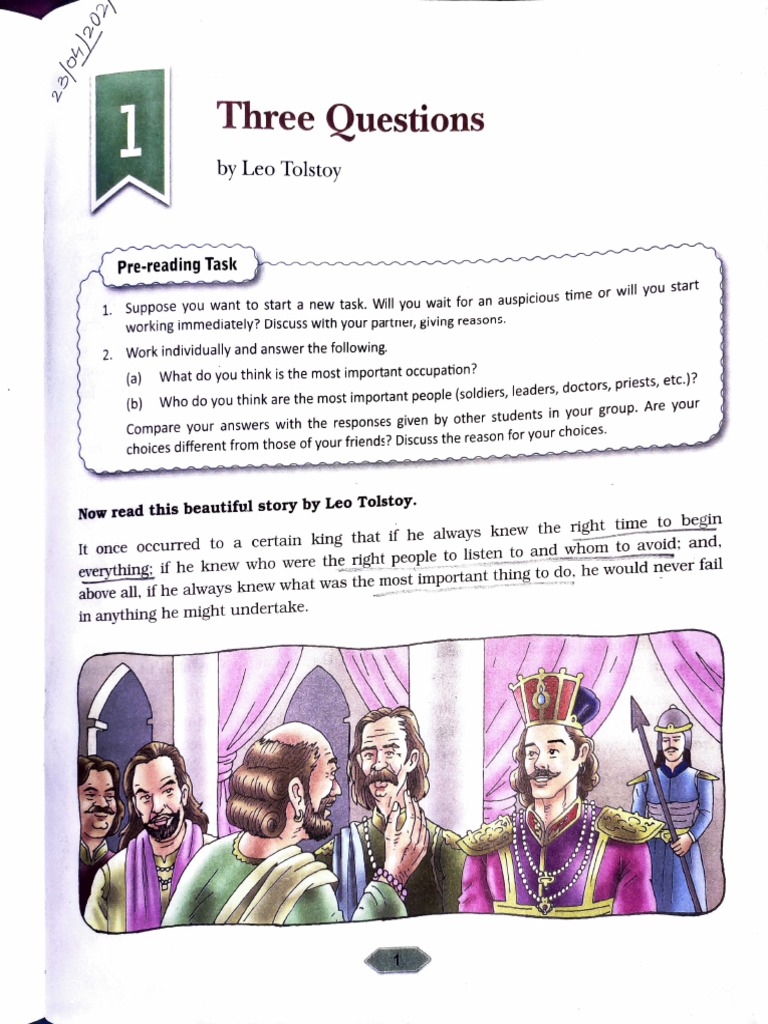 Class 8 - English - Three Questions | PDF | War And Peace