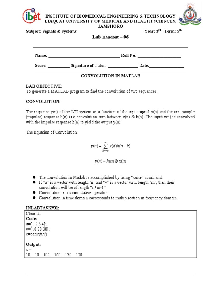 Lab 6 | PDF | Convolution | Cybernetics