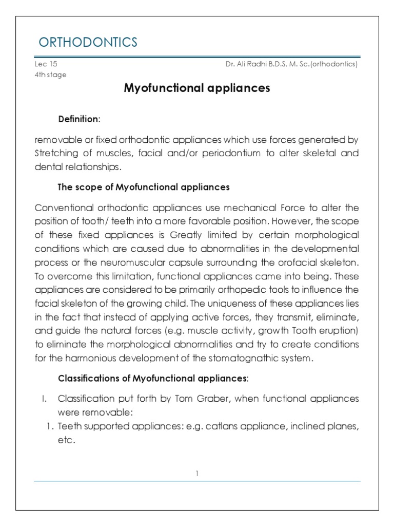 Orthodontics: Myofunctional Appliances | PDF | Mouth | Dentistry Branches