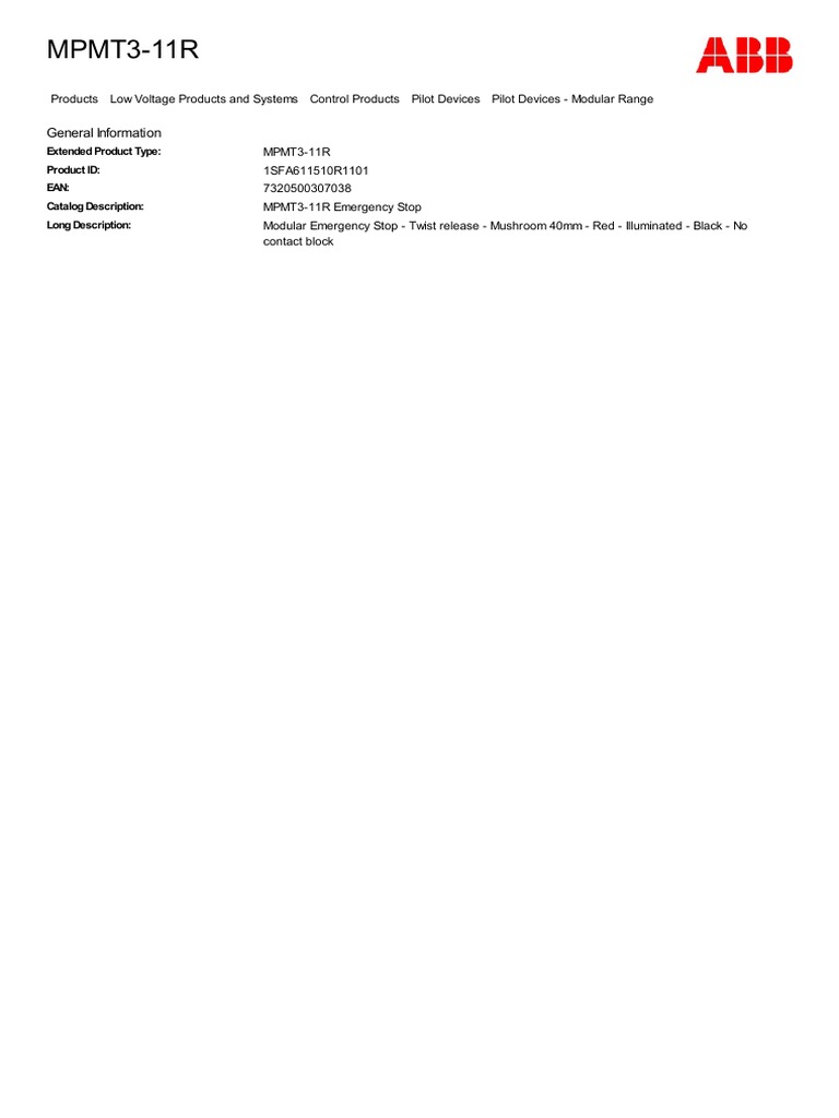 1SFA611510R1101 mpmt3 11r Emergency Stop | PDF | Manufactured Goods ...