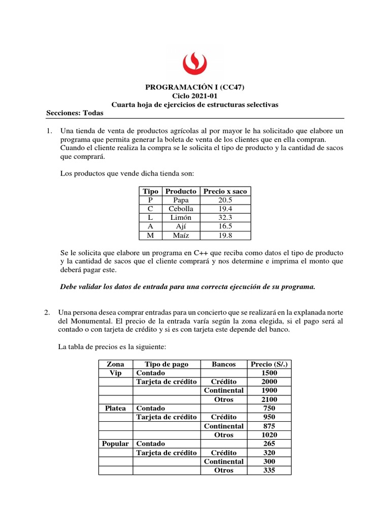 Hoja 04 de Ejercicios de Estructuras Selectivas | PDF | Tarjeta de crédito | Economias