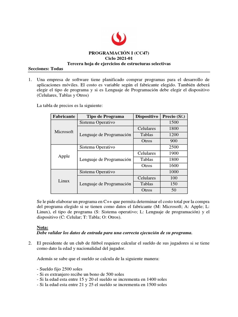 Hoja 03 de Ejercicios de Estructuras Selectivas | PDF | Programación de computadoras | Sistema ...