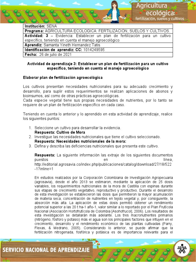 E3 Establecer Un Plan de Fertilización para Un Cultivo | PDF ...